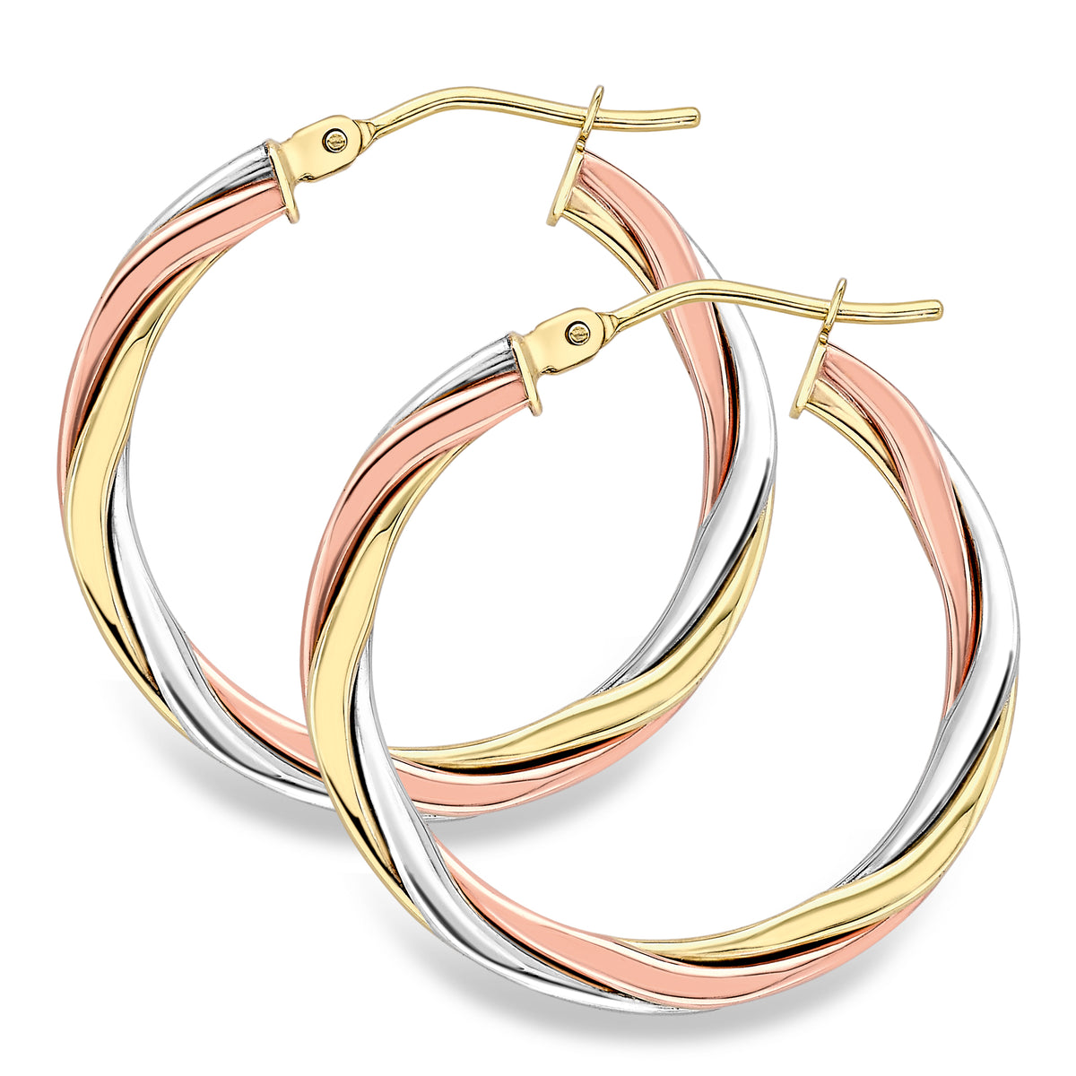 9CT GOLD THREE COLOUR HOOP EARRINGS – Pearces the Jewellers